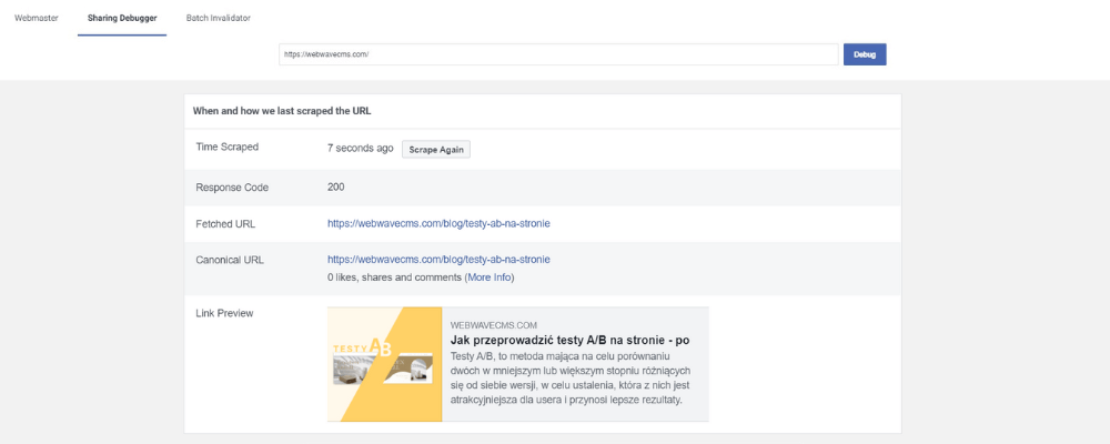 Facebook debugger a podgląd miniaturek. Jak działa?